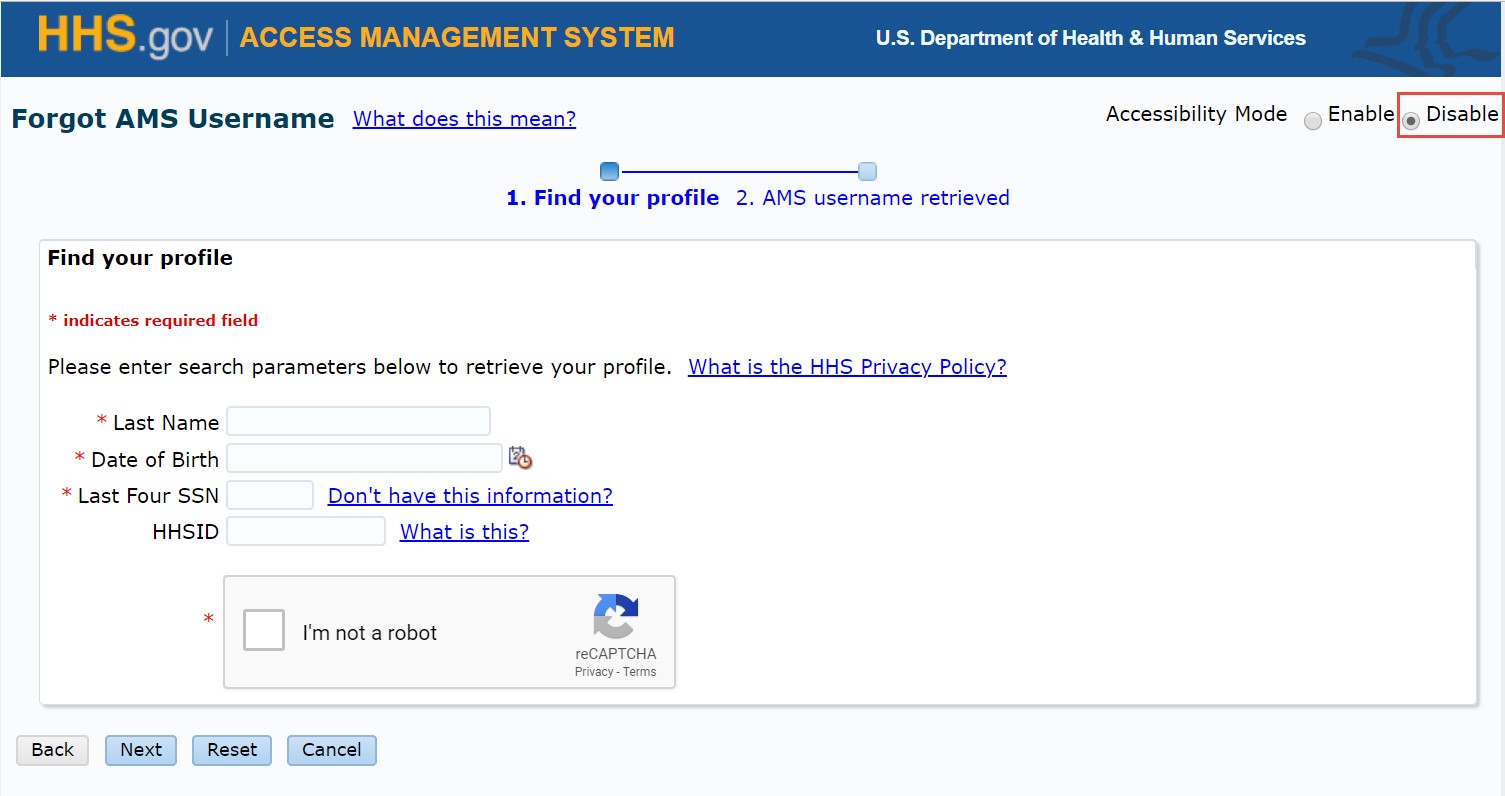 HHS AMS - How to Enable or Disable Accessibility Mode in AMS