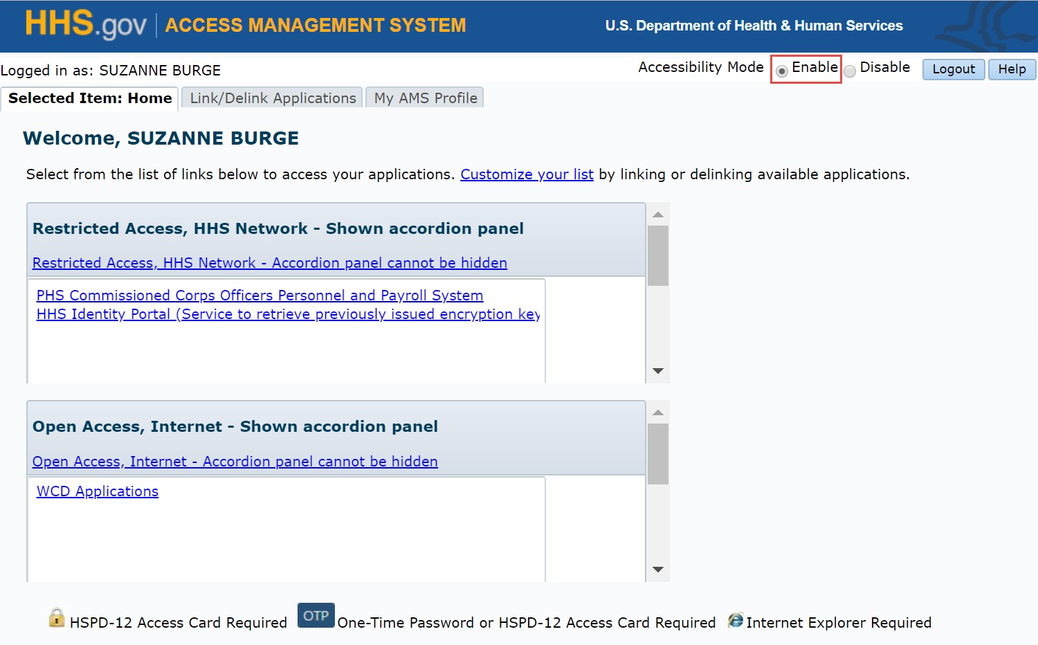 HHS AMS - How to Enable or Disable Accessibility Mode in AMS