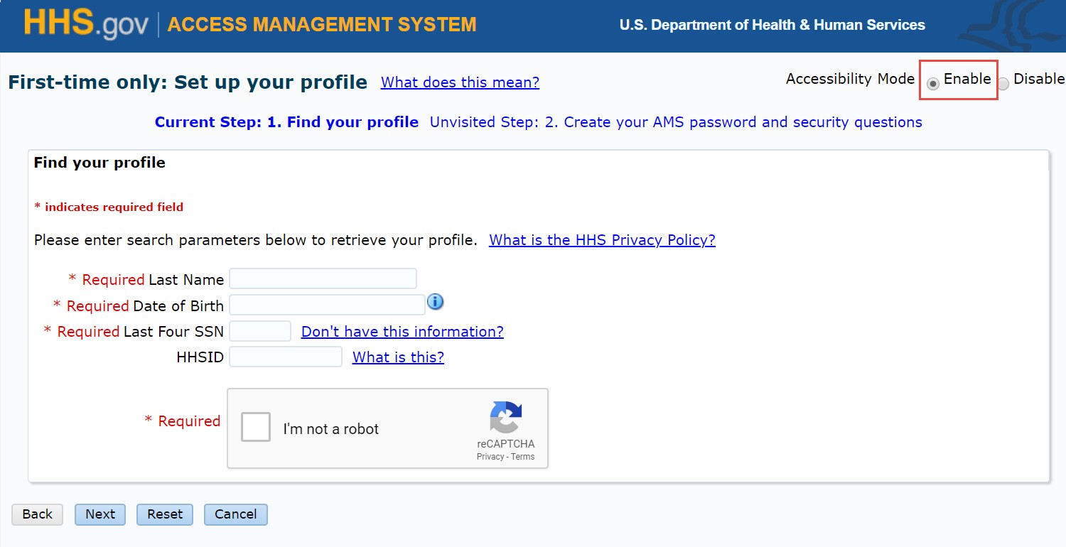 HHS AMS - How to Enable or Disable Accessibility Mode in AMS