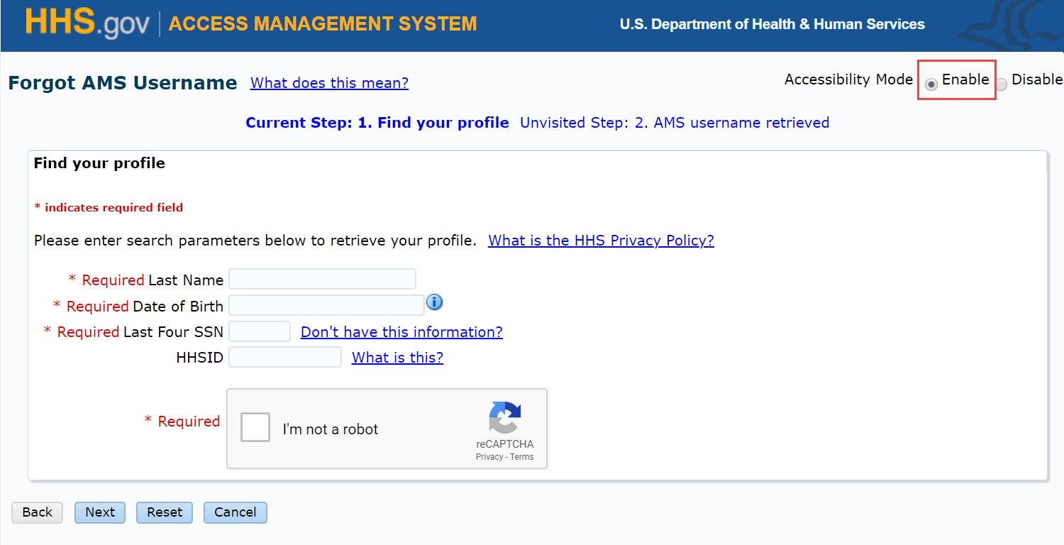 HHS AMS - How to Enable or Disable Accessibility Mode in AMS